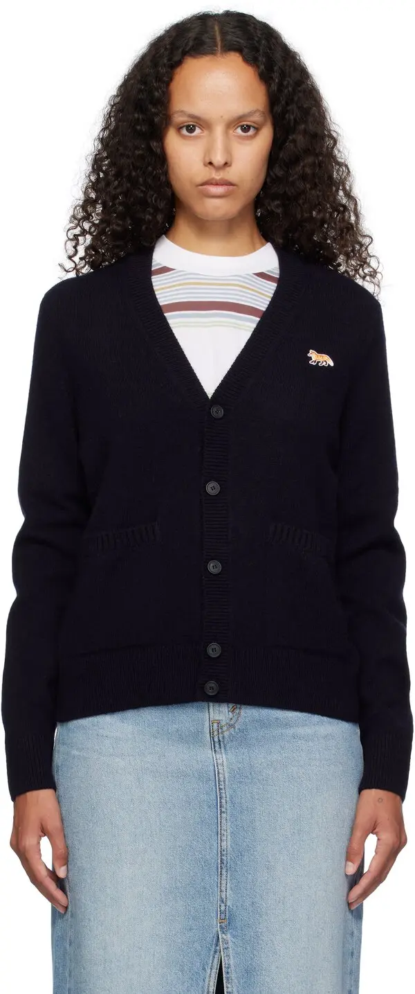 Maison Kitsuné Baby Fox Patch Boxy Cardigan In P480 Navy - 49% Off